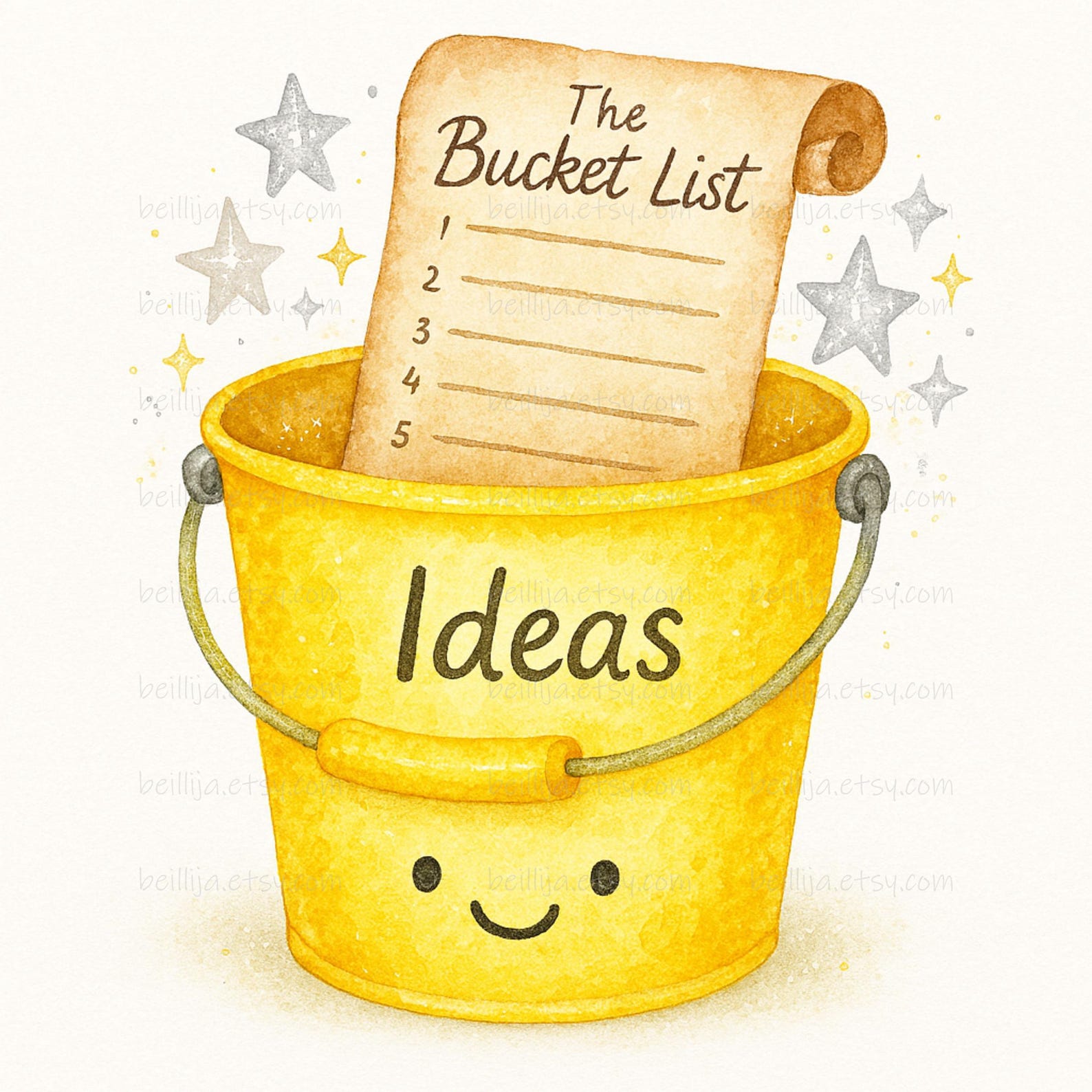 Watercolor the Bucket List Clipart: Pink Blue Purple Green Red (20 PNG ...