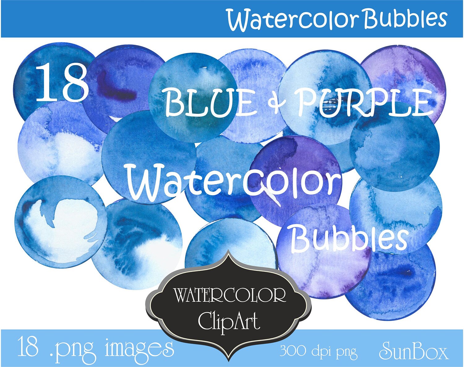 Blue Watercolor Bubbles Clipart Circle Dot Spot Round - Etsy