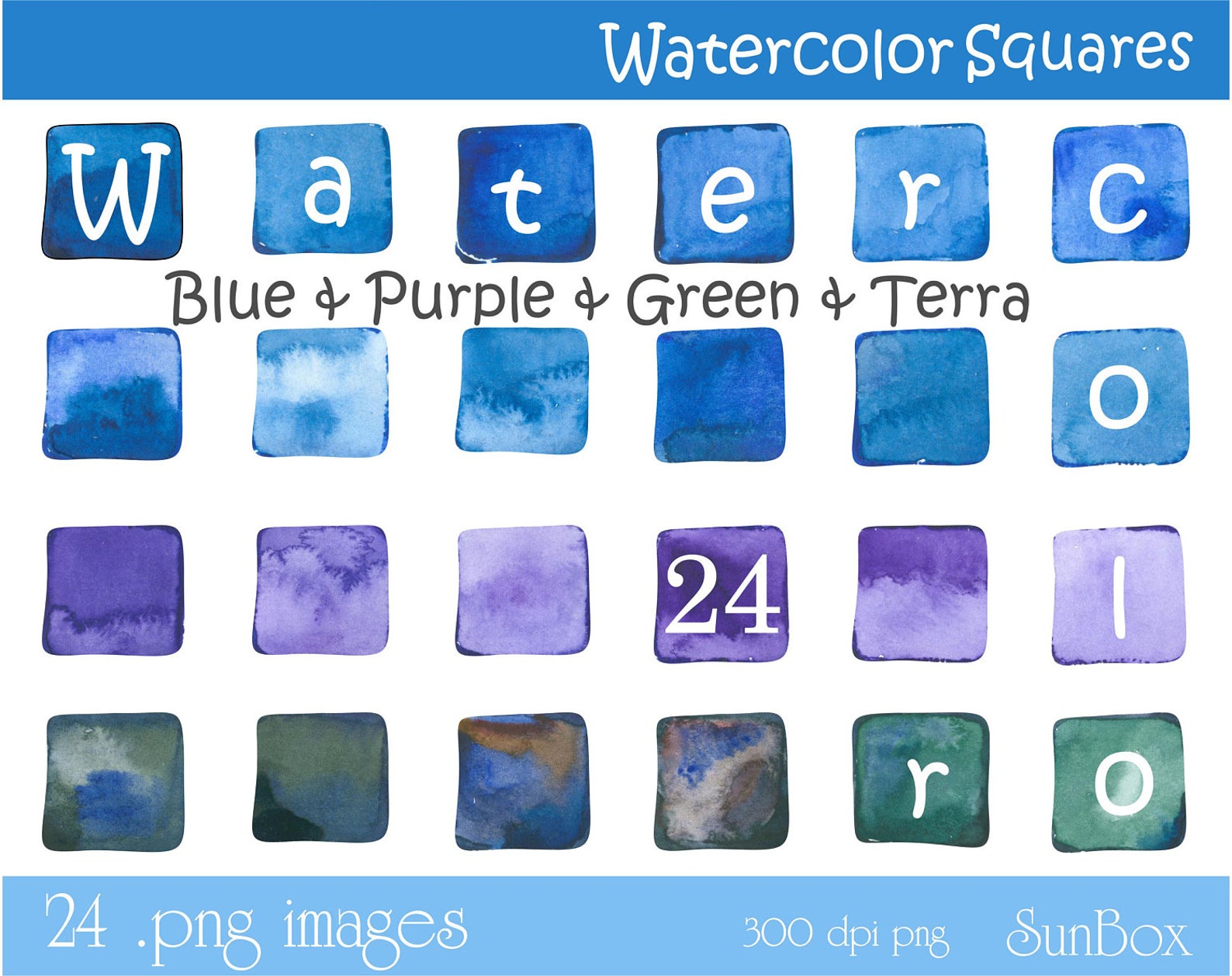 Blue Watercolor Squares Clipart Spot Purple Green Terra | Etsy