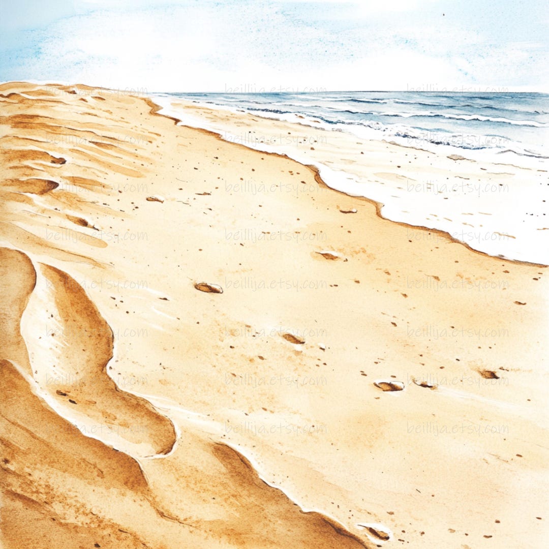 Watercolor Sand Dunes Clipart: Beach Landscape Backdrops (JPG Digital ...