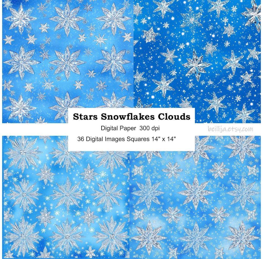 Blue Digital Paper: Stars, Diamonds, Snowflakes, Clouds (14"x14" 36 JPG ...