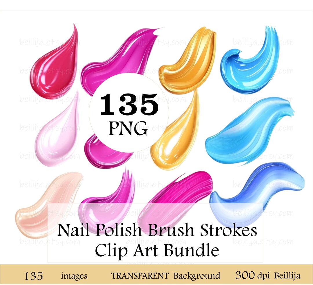 135 Nail Polish Brush Strokes Clipart Bundle Watercolor Clip Art ...