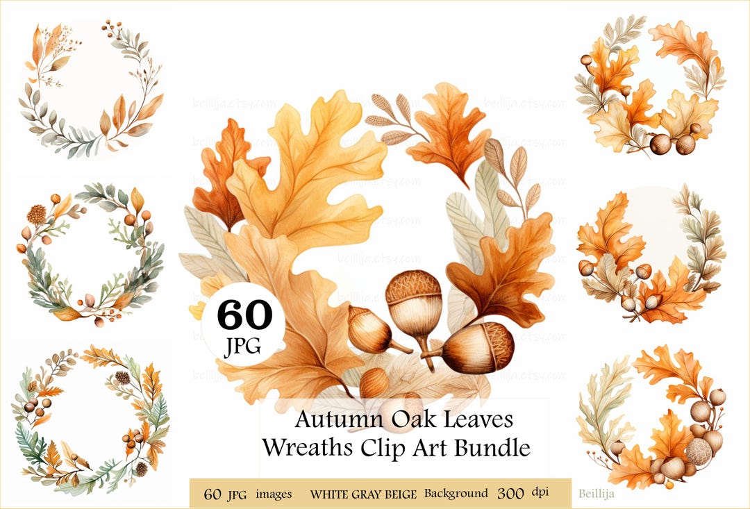 Autumn Leaves Clipart: Watercolor Fall Wreath Images (digital Download ...