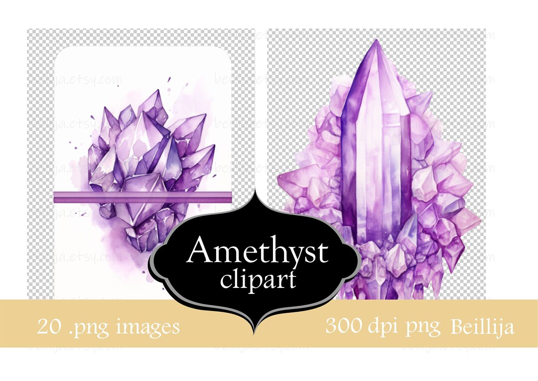 Crystal Watercolor Clipart, Amethyst Quartz Gem Lilac Light Purple 22 ...