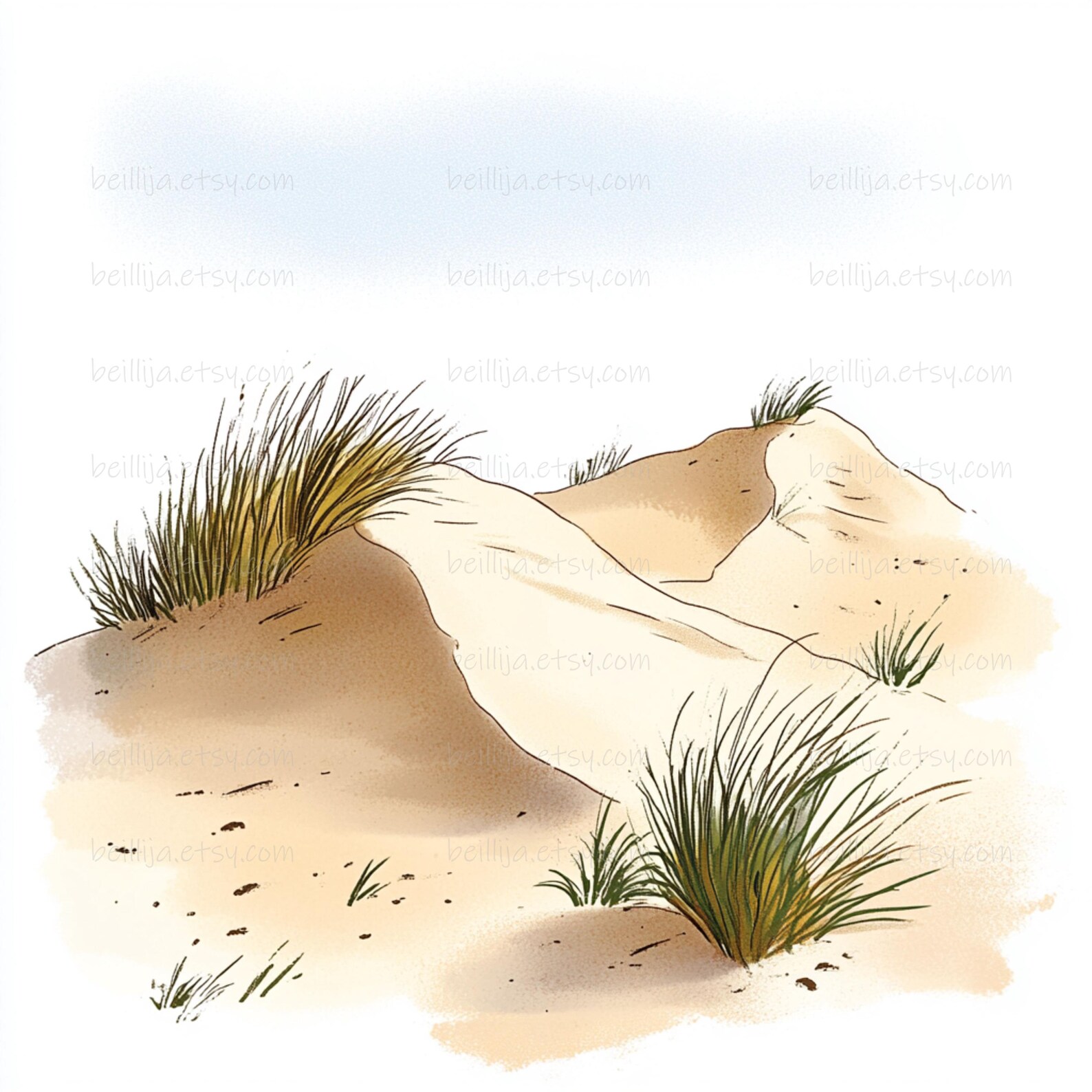 Watercolor Sand Dunes Clipart: Beach Landscape Backdrops (JPG Digital ...