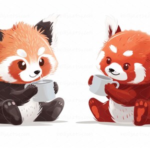 10 Watercolor Red Panda Clipart, 2 Animals Drinking Tea Cute Animal ...