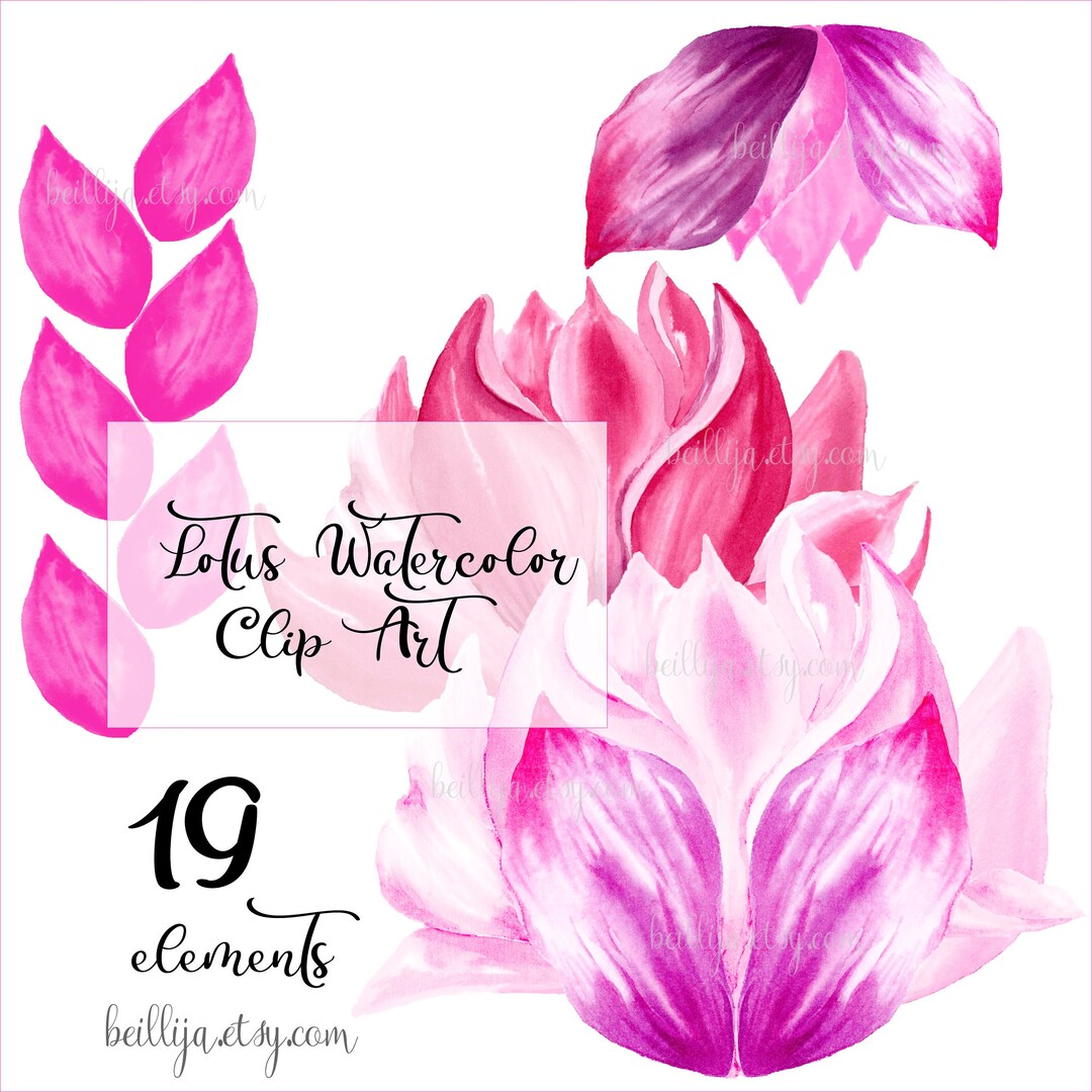 Pink Lotus Watercolor, Flower Frame, Pinkpurple Floral Clipart, Hot ...