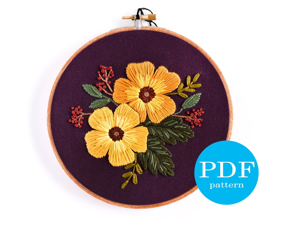 Yellow Flower Embroidery Pattern. Beginner Embroidery Pattern. PDF ...