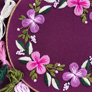 Purple Floral Wreath Embroidery Pattern. Beginner Embroidery. PDF ...