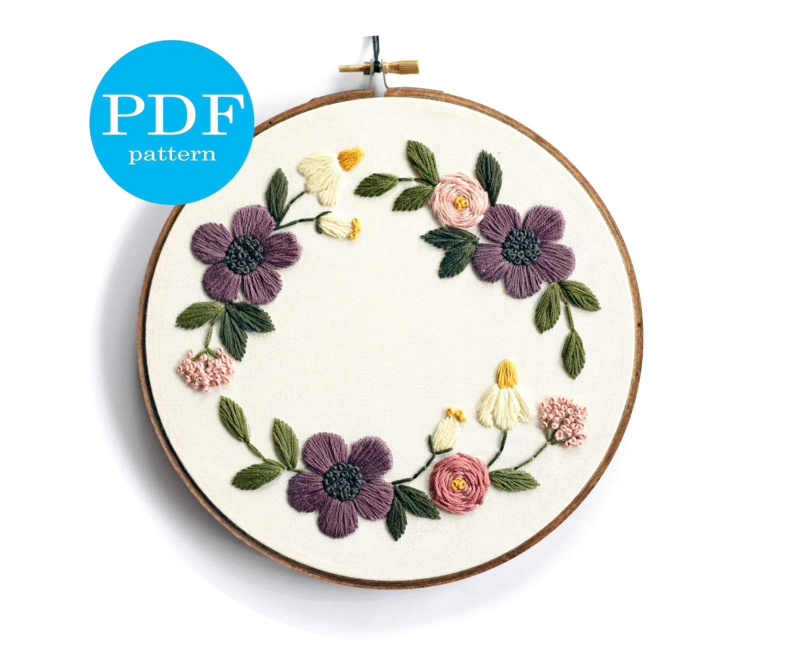 Floral Wreath Embroidery Pattern. PDF Digital Download. - Etsy