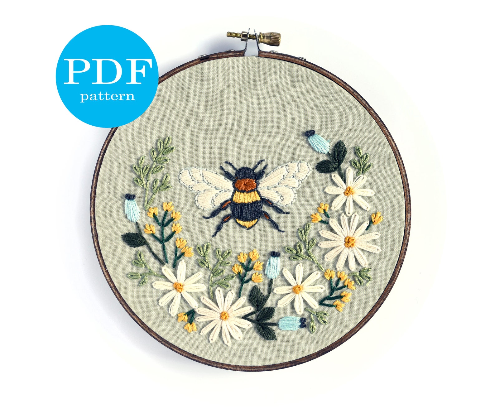 Floral Bee Embroidery Pattern. Beginner Embroidery Pattern. - Etsy