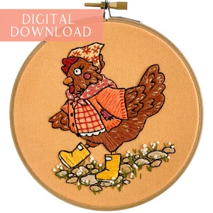 Chicken Embroidery Pattern. Modern Hand Embroidery. PDF Embroidery ...