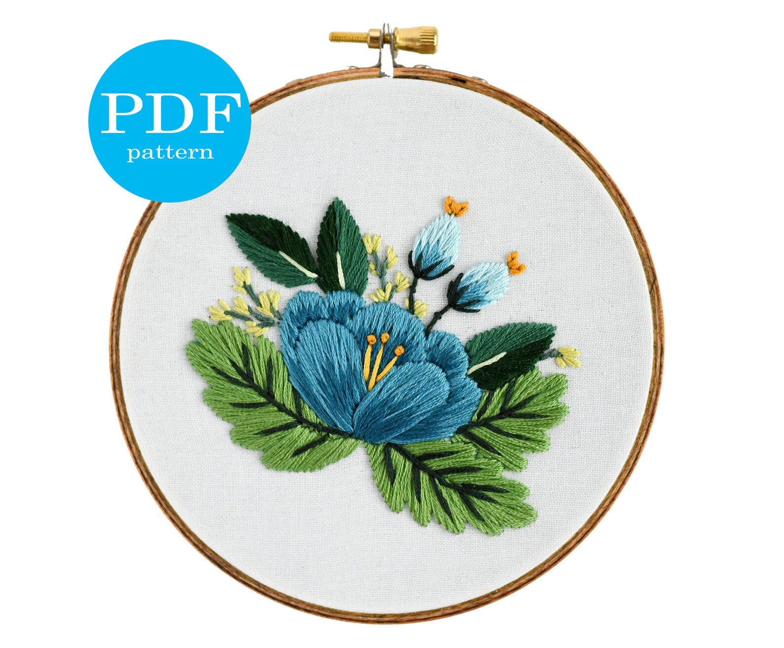 Blue Floral Embroidery Pattern. Beginner Embroidery. PDF - Etsy