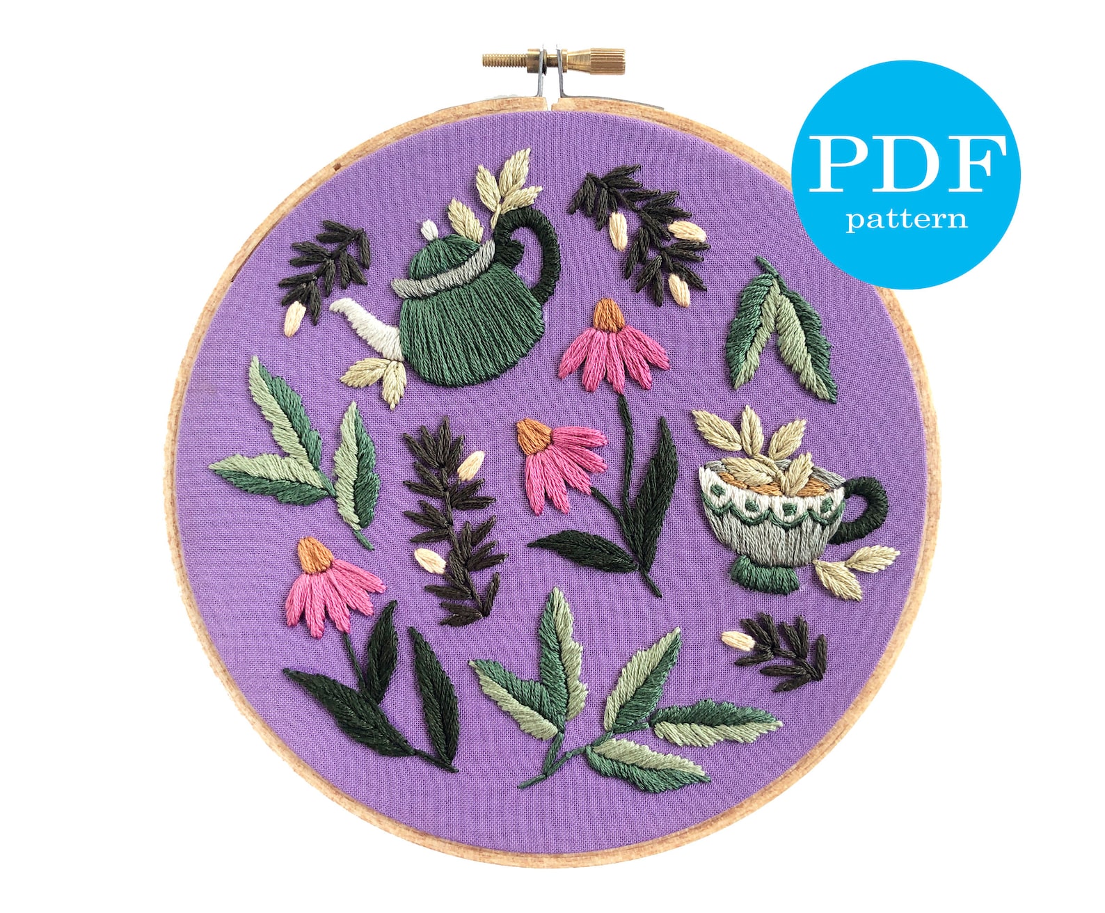 Botanical Tea Party Embroidery Pattern. Beginner Embroidery. - Etsy