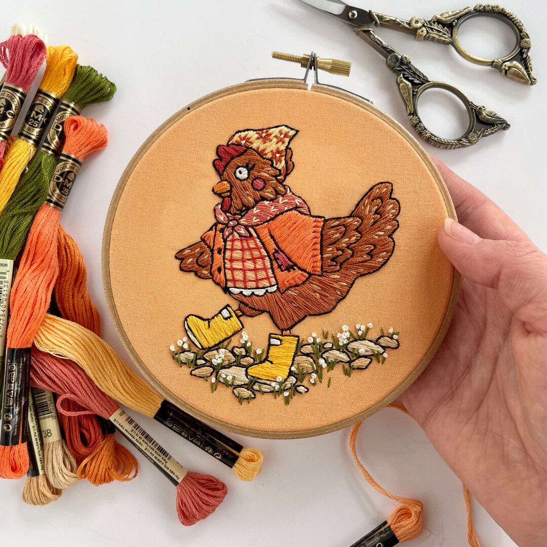 Chicken Embroidery Pattern. Modern Hand Embroidery. PDF Embroidery ...