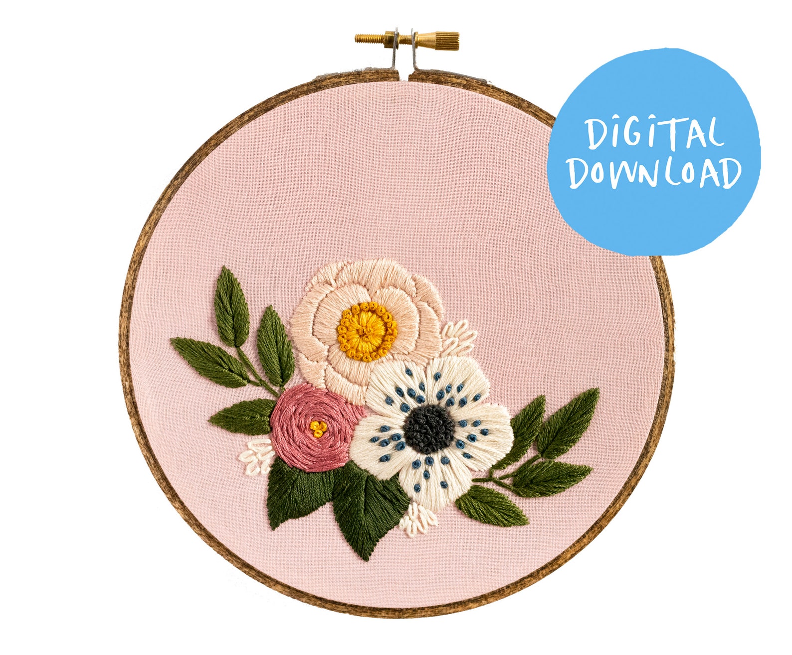 Pink Florals Embroidery Pattern. Digital Download. 6 - Etsy