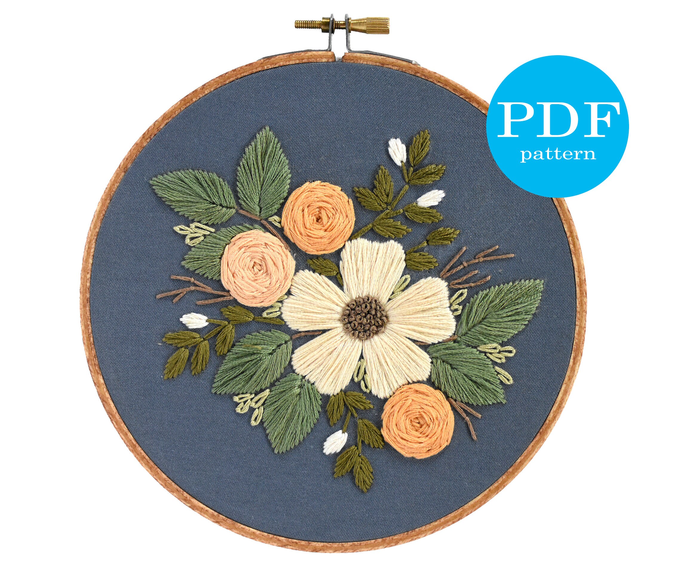 Neutral Floral Embroidery Pattern: Beginner DIY Needlework (PDF Pattern ...