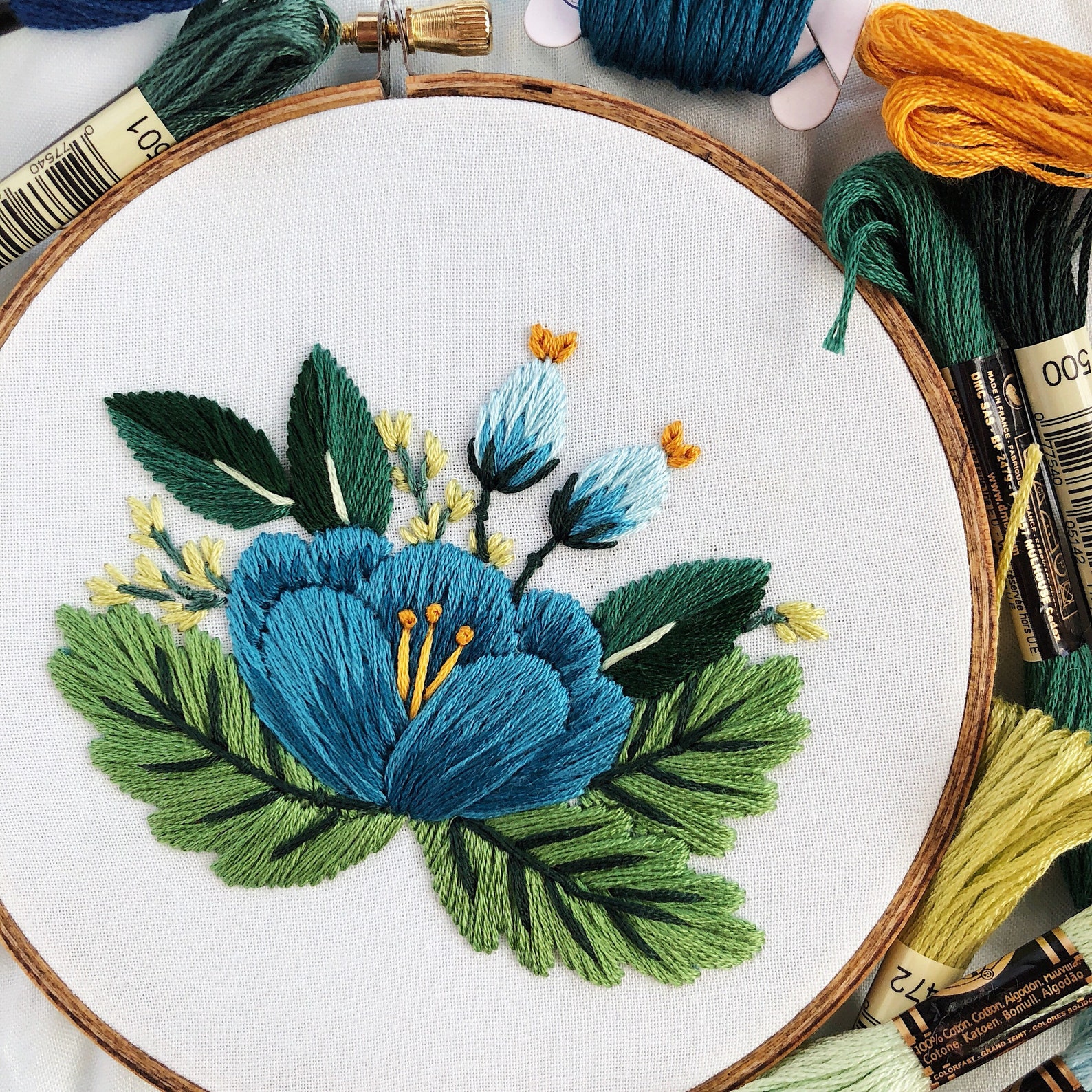 Blue Floral Embroidery Pattern. Beginner Embroidery. PDF - Etsy