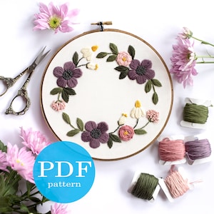 Floral Wreath Embroidery Pattern. PDF Digital Download. 7" Embroidery ...