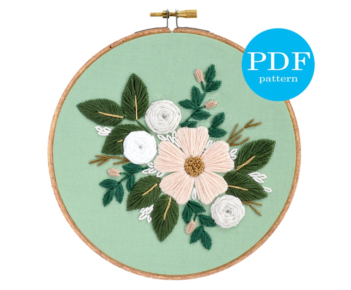 Neutral Floral Embroidery Pattern: Beginner DIY Needlework (PDF Pattern ...
