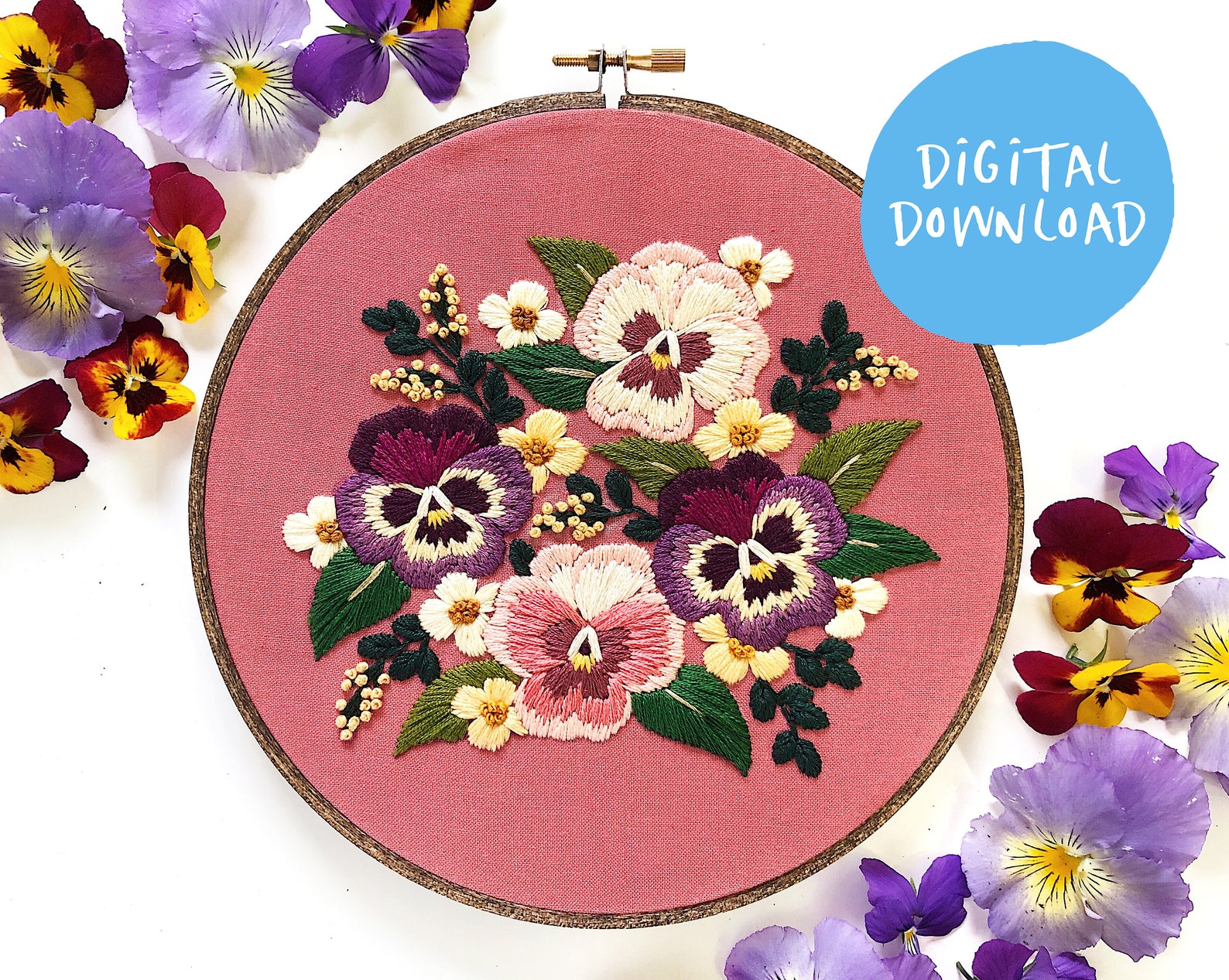 Pansy Embroidery Pattern. Beginner Embroidery. PDF Embroidery | Etsy ...