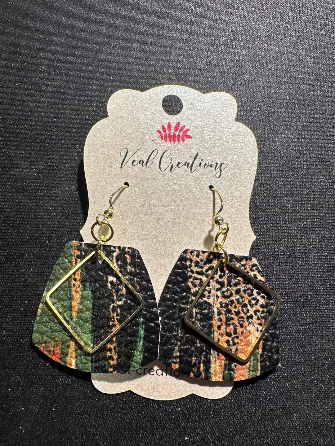 Multi Colored D-shape Leopard With Brass Square Accent - Etsy