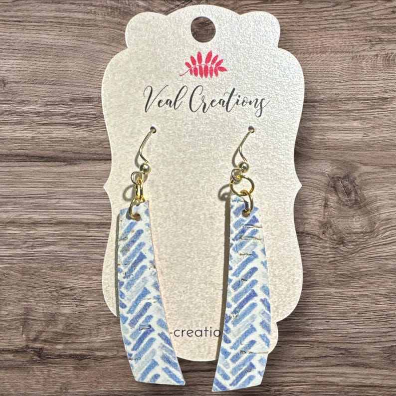 Blue & White Chevron Slanted Bar Leather Earring - Etsy