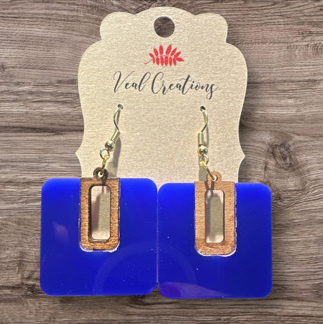 Ocean Breeze – Blue Acrylic and Wood Earrings - Etsy