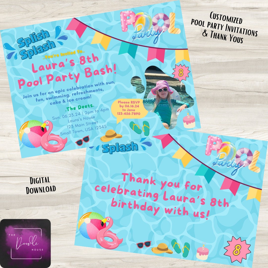 Pool Party Birthday Invitation & Thank You - Etsy