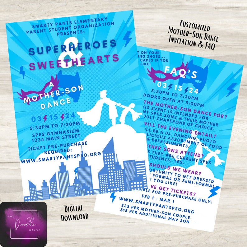 Mother Son Dance Invitation and FAQ- Superheroes & Sweethearts - Etsy
