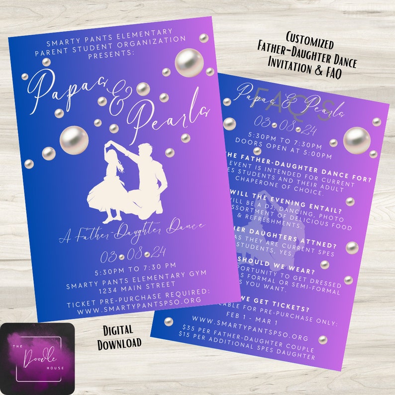 Father Daughter Dance Invitation and FAQ- Papas & Pearls - Etsy