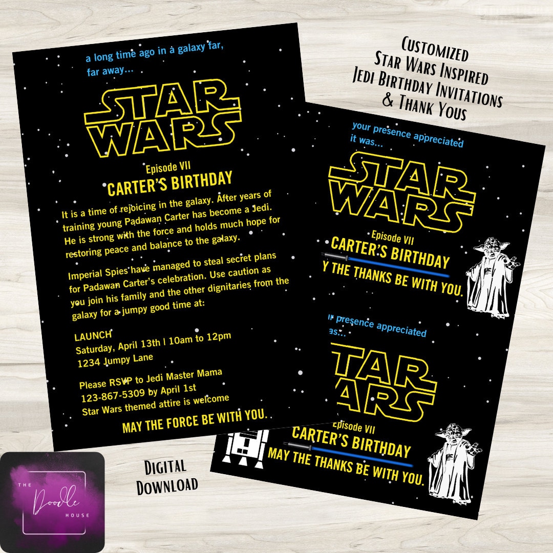 Star Wars Inspired Jedi Invitation Thank You Bundle - Etsy