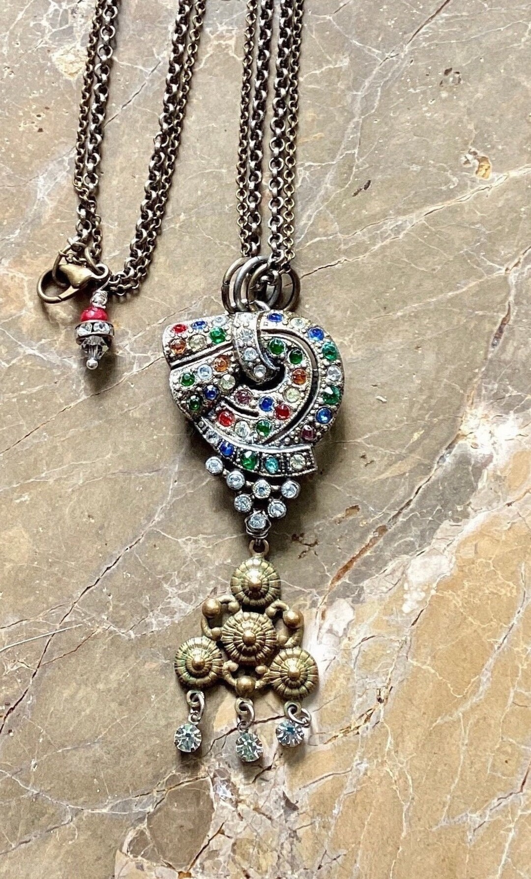 Long Boho Hippie Necklace-repurposed Upcycled Art Deco/art Nouveau Belt ...