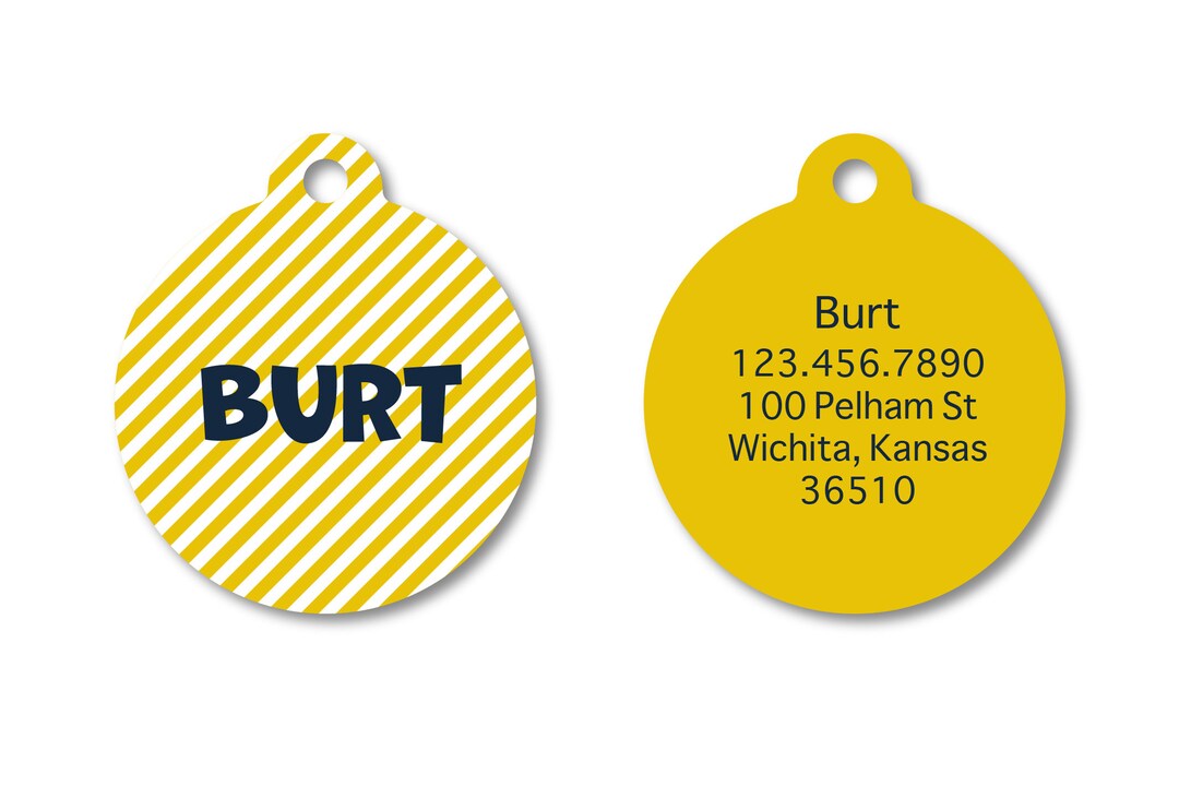 Mustard Yellow Pinstripe Pet I.D. Tag Yellow Stripe Girl or Boy Dog Tag ...