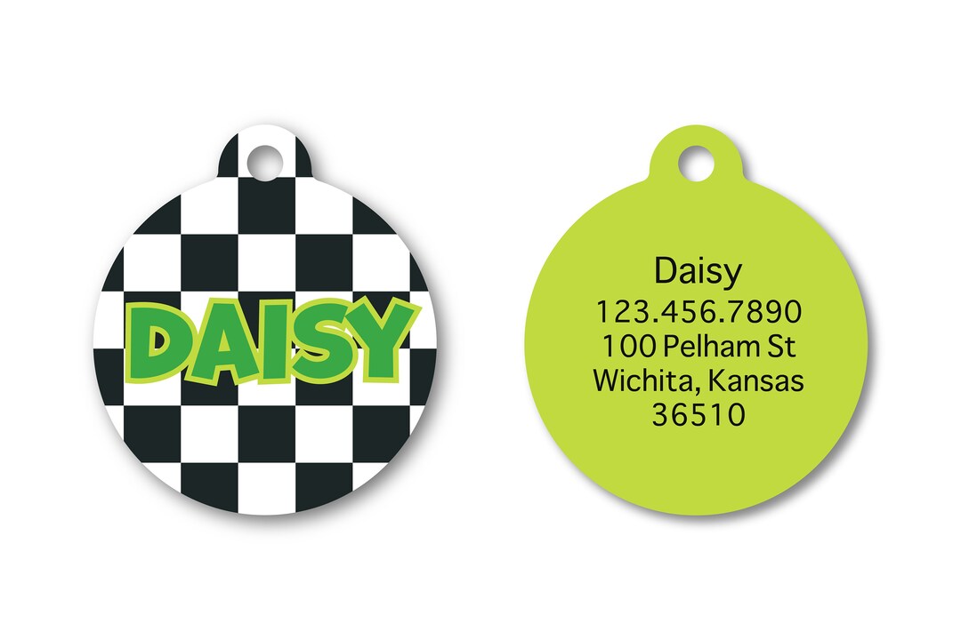 Check Pet I.D. Tag Fifties Inspired Racing Check Black and White Boy ...