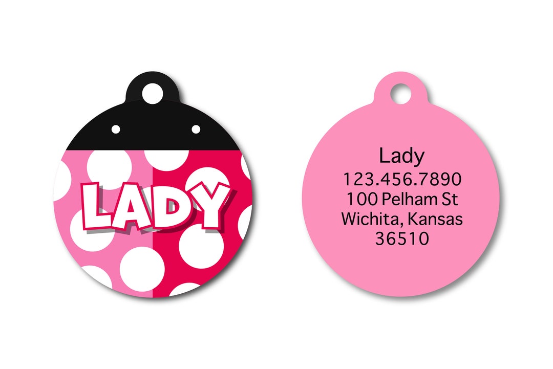 Ladybug Pet I.D. Tag Pink Polka Dot Ladybug Pet Tag Pink and Black Girl ...