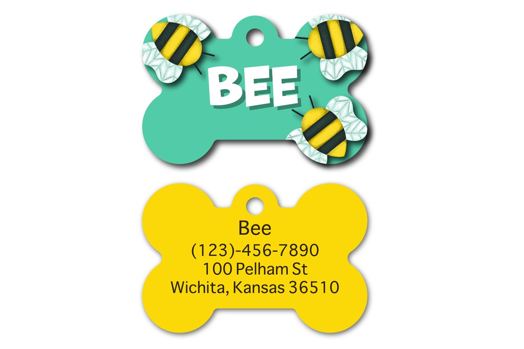 Bee Pet I.D. Tag Yellow and Black Stripe Bumblebee Pet Tag Girl or Boy ...