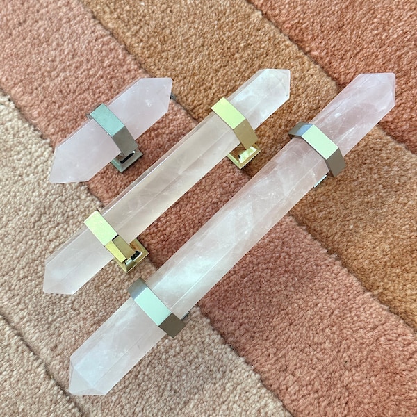 Rose Quartz Gold Cabinet Handle - Etsy