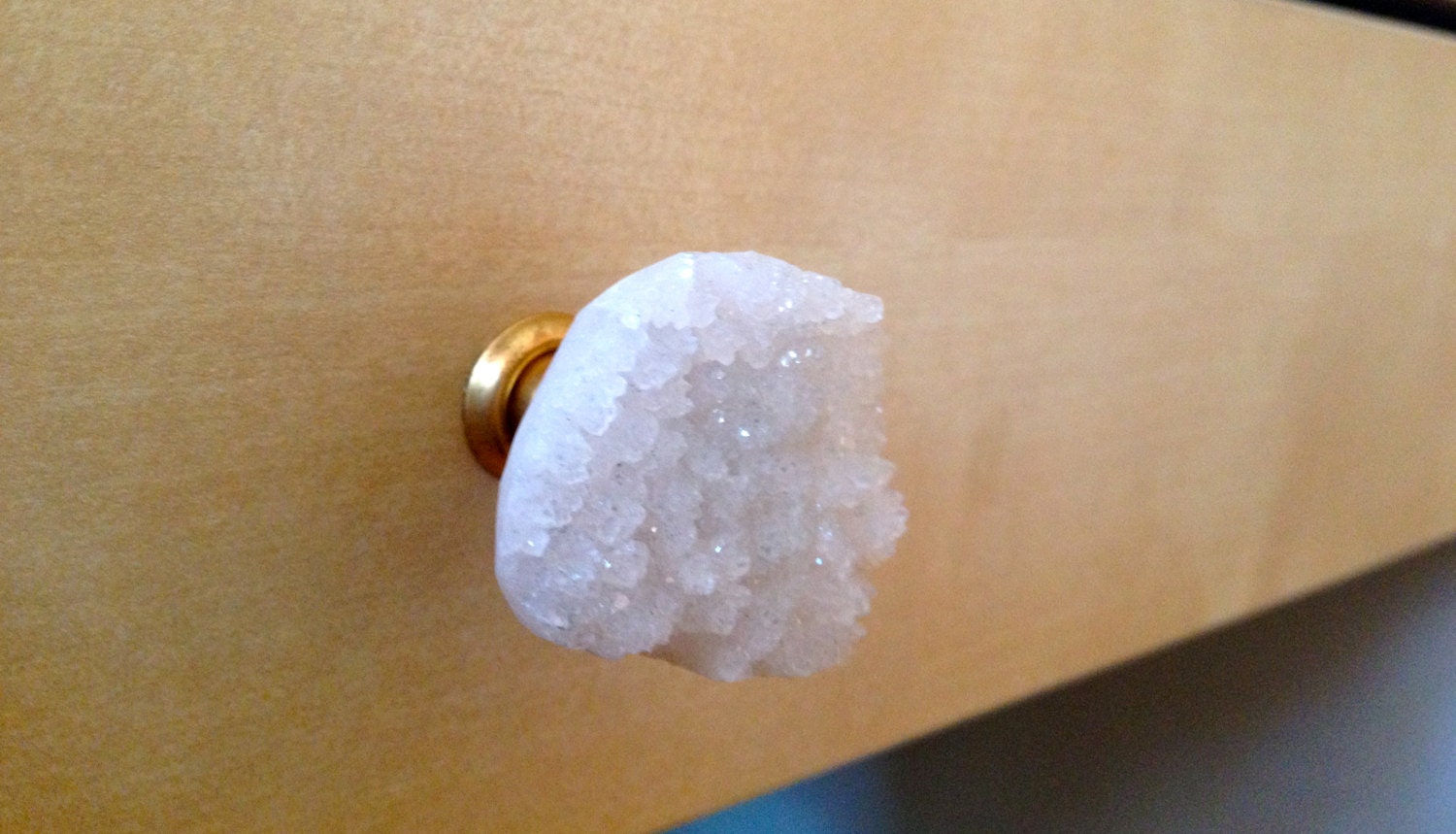 Crystal Quartz Knob--Druzy Quartz Knob--White Crystal Knob--White Geode ...