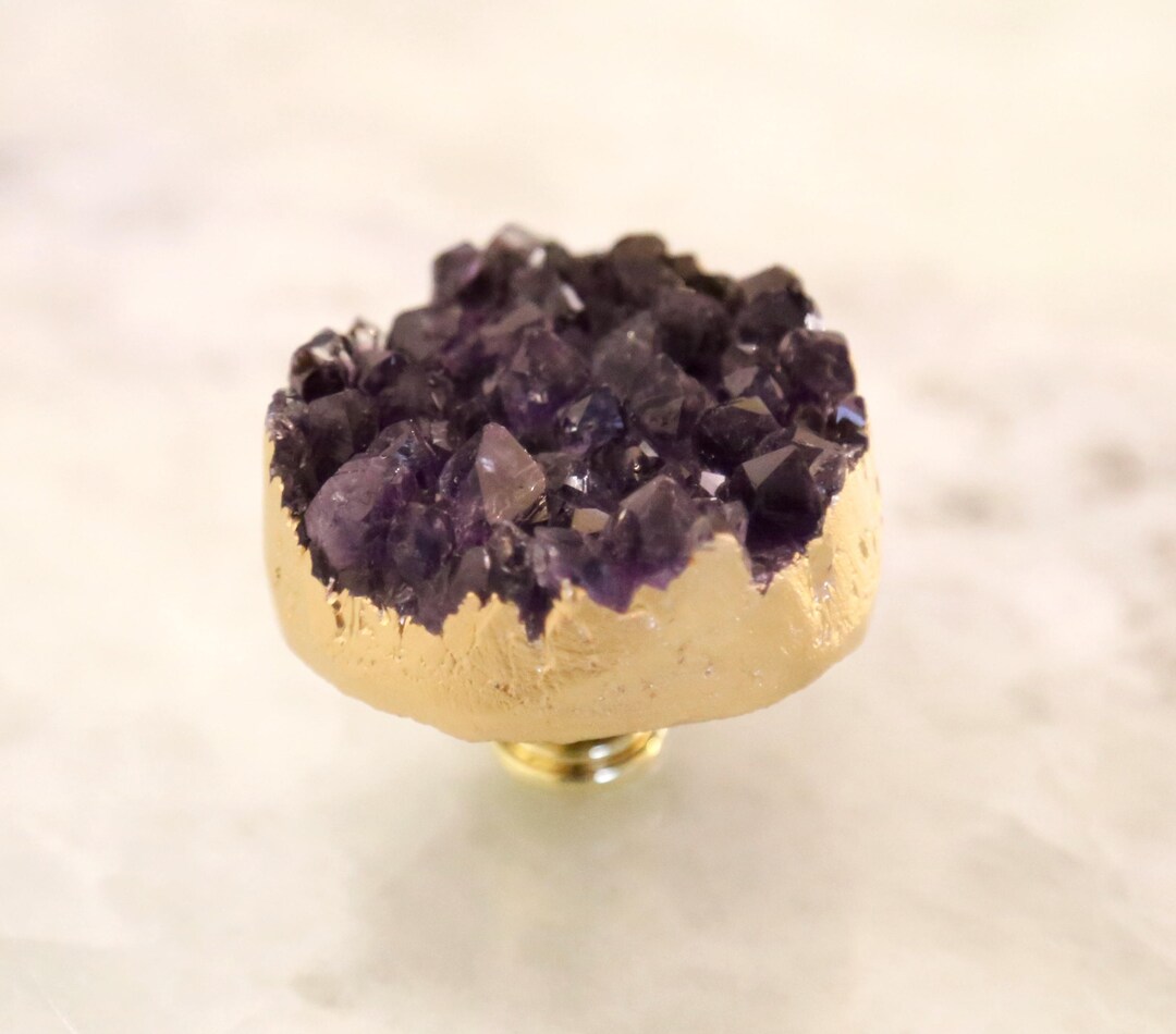Amethyst Gold Knob Amethyst Geode Knob Gold Amethyst Druzy Knob Gold - Etsy
