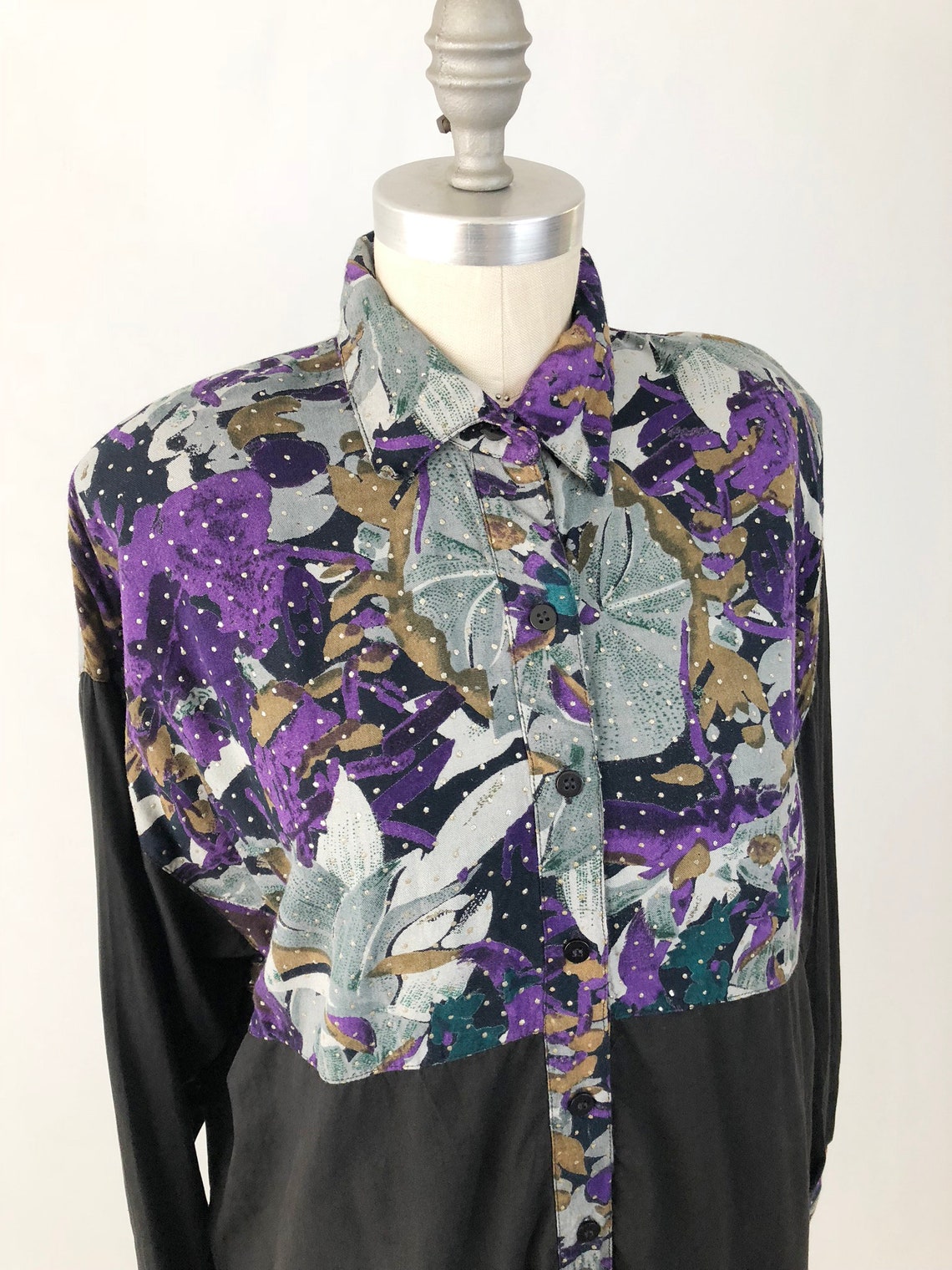 Vintage 80s Button up Shirt 90s Long Sleeve Cotton Top by - Etsy