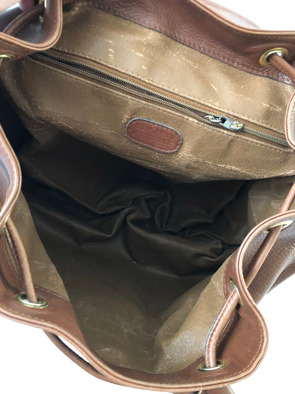 Vintage Brown Leather Drawstring Backpack Large Rugged - Etsy