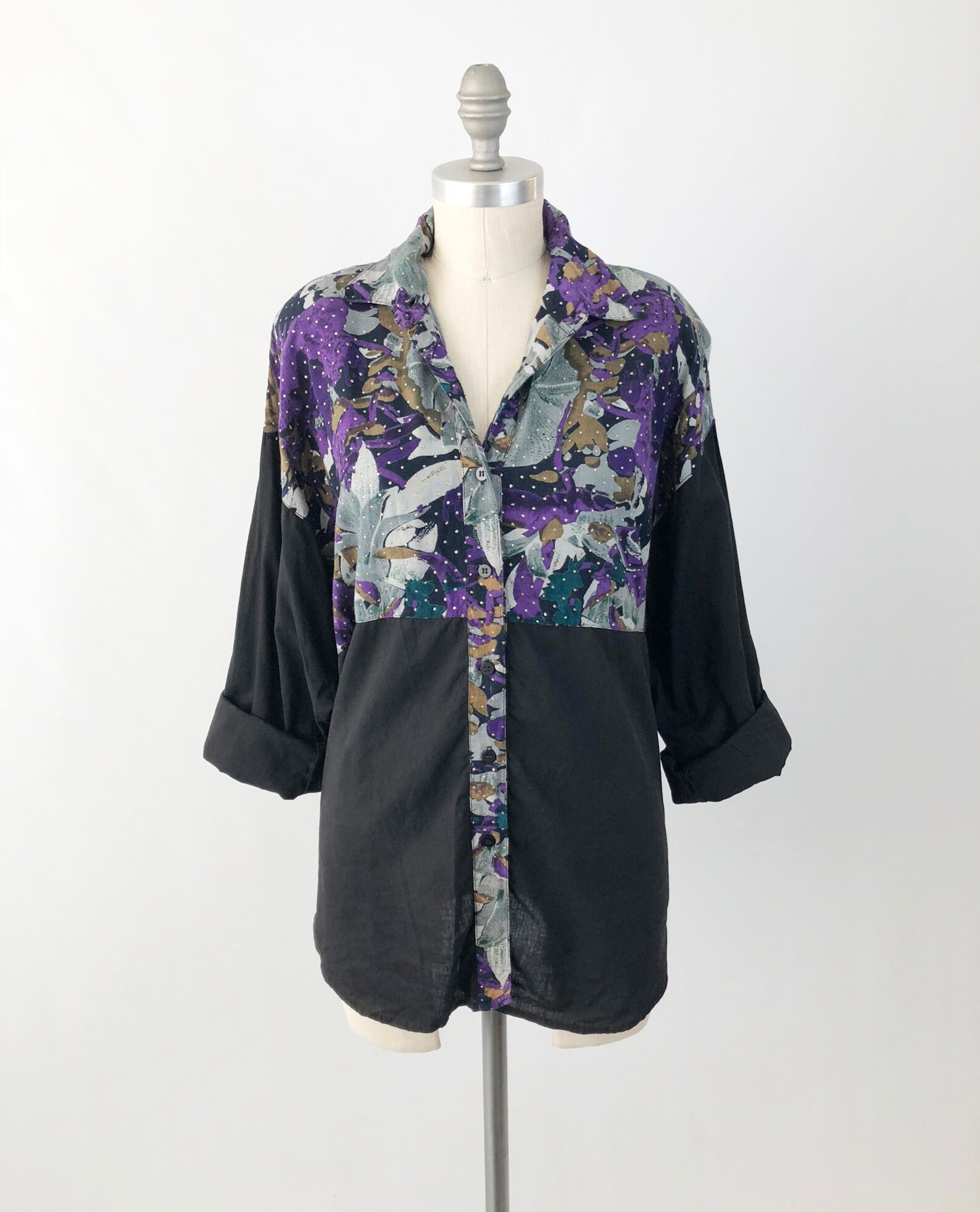 Vintage 80s Button up Shirt 90s Long Sleeve Cotton Top by - Etsy