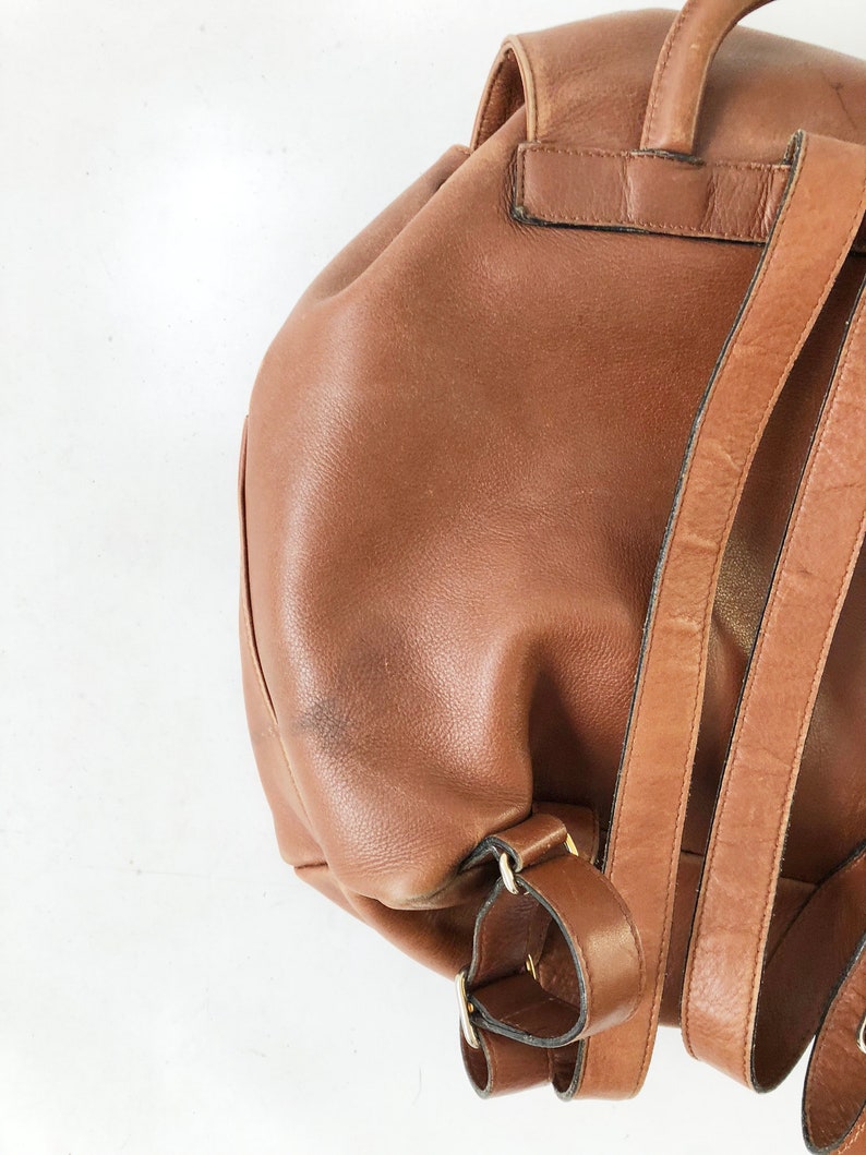 Vintage Brown Leather Drawstring Backpack Large Rugged | Etsy