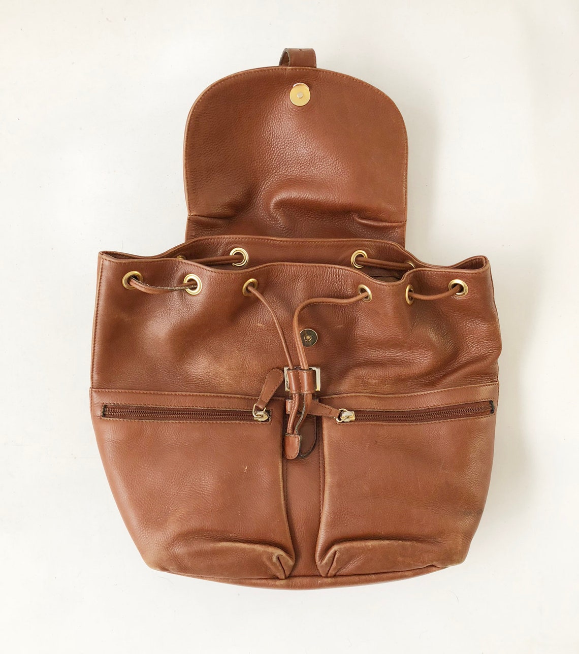 Vintage Brown Leather Drawstring Backpack Large Rugged | Etsy