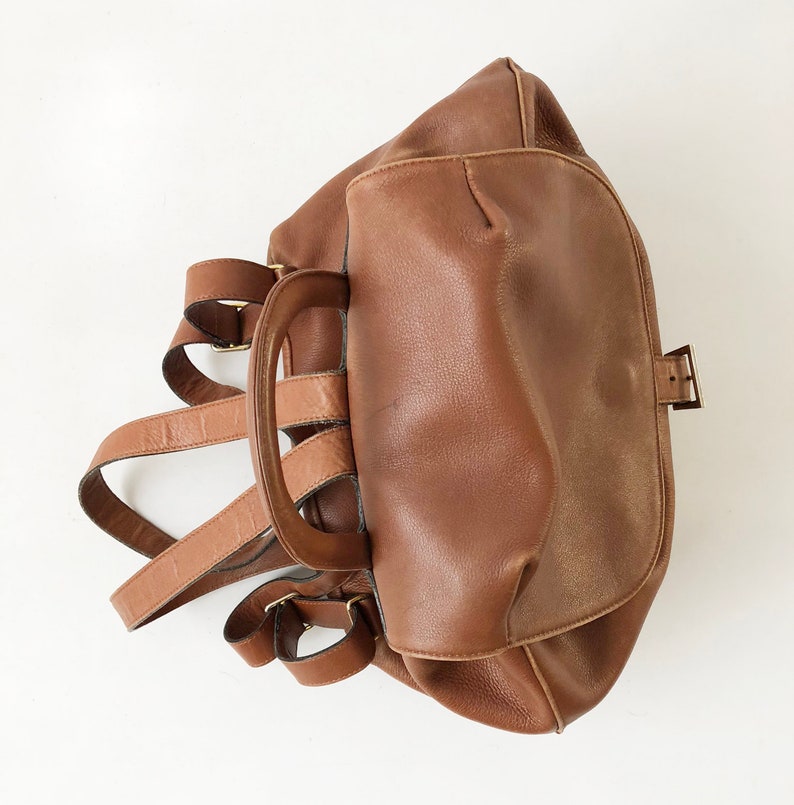 Vintage Brown Leather Drawstring Backpack Large Rugged | Etsy