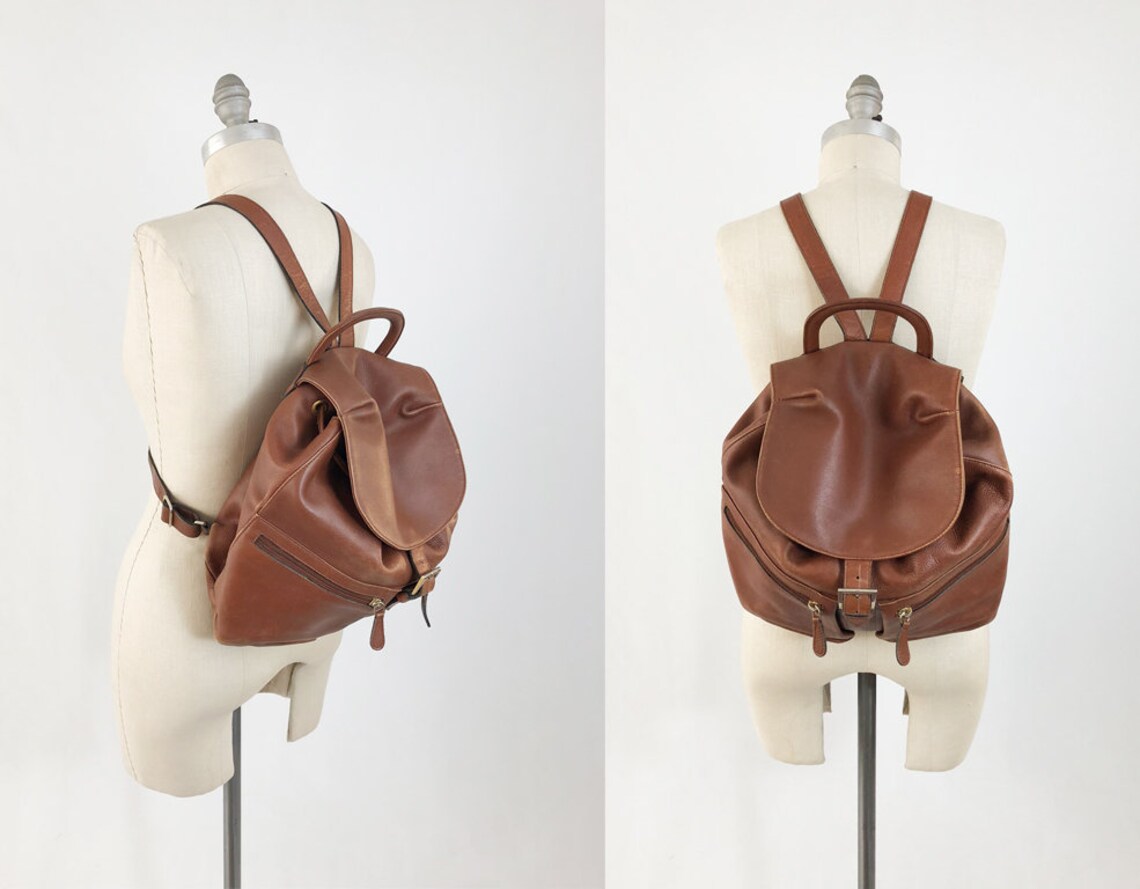 Vintage Brown Leather Drawstring Backpack Large Rugged - Etsy