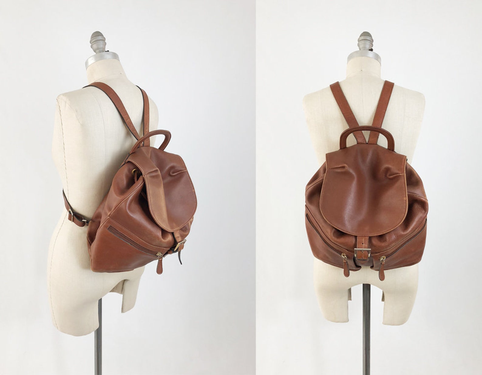 Vintage Brown Leather Drawstring Backpack Large Rugged - Etsy