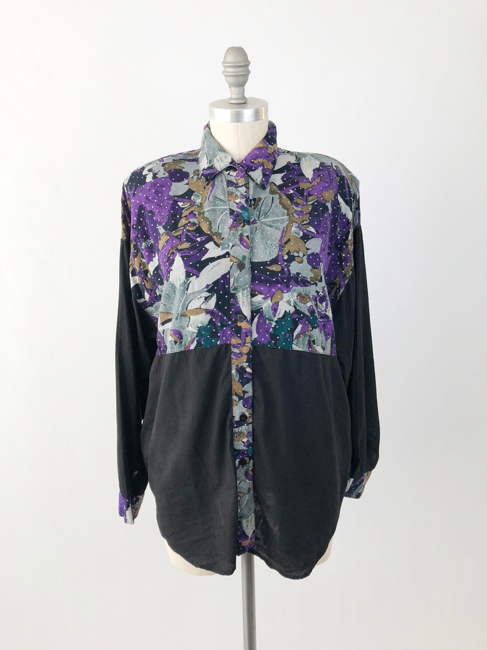 Vintage 80s Button up Shirt 90s Long Sleeve Cotton Top by - Etsy