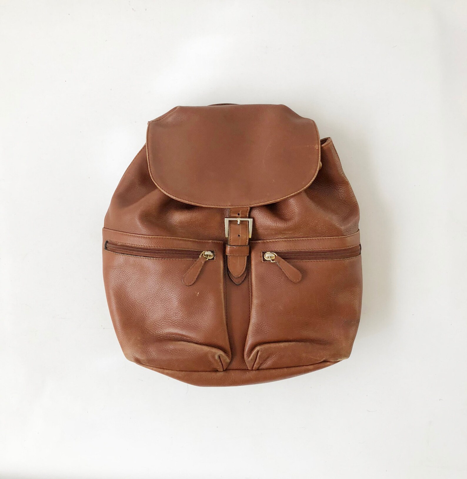 Vintage Brown Leather Drawstring Backpack Large Rugged | Etsy